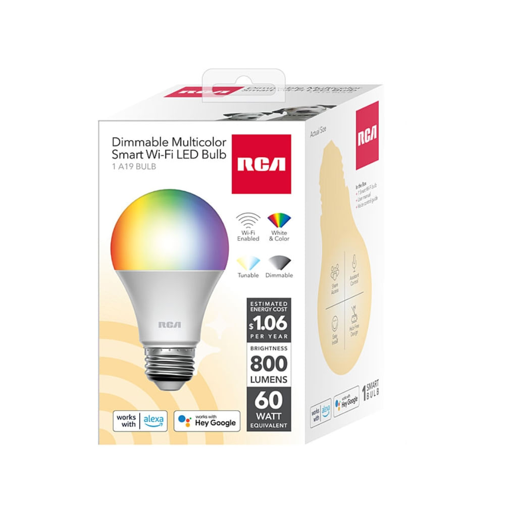Bombilla LED Multicolor Inteligente RCA A19RGBCCT Wi-Fi - Ajustable y ...
